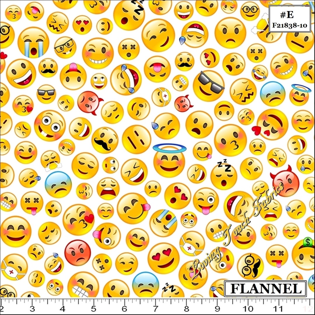 Northcott "emoji" Smiley Expressive Funny Faces White Flannel Fabric ...