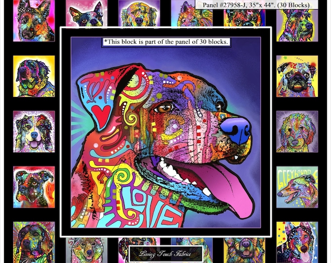 QT, Dan Morris, "doggie Daze", 27958-J, Dogs, Pop Art Fabric Panels, 35 ...