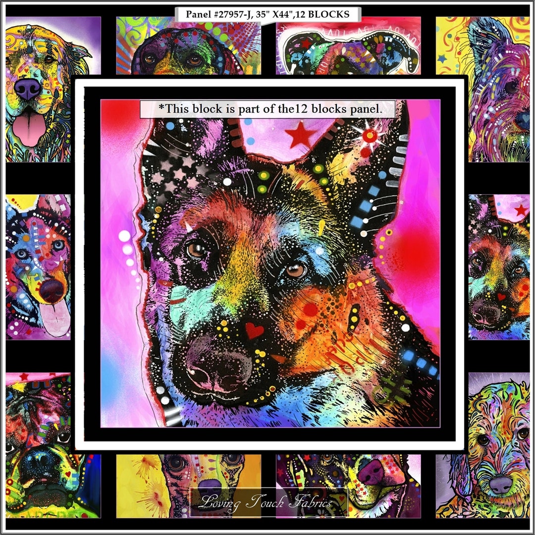 QT, Dan Morris, "doggie Daze", 27957-J, Dogs, Pop Art Fabric Panels, 35 ...