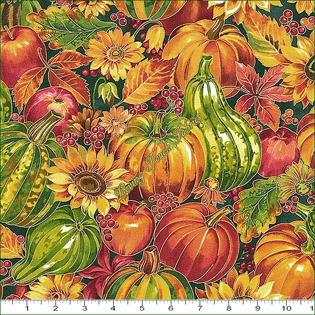 Fabri-quilt "harvest Master" 112-30851 Fall Autumn Pumpkins Metallic ...