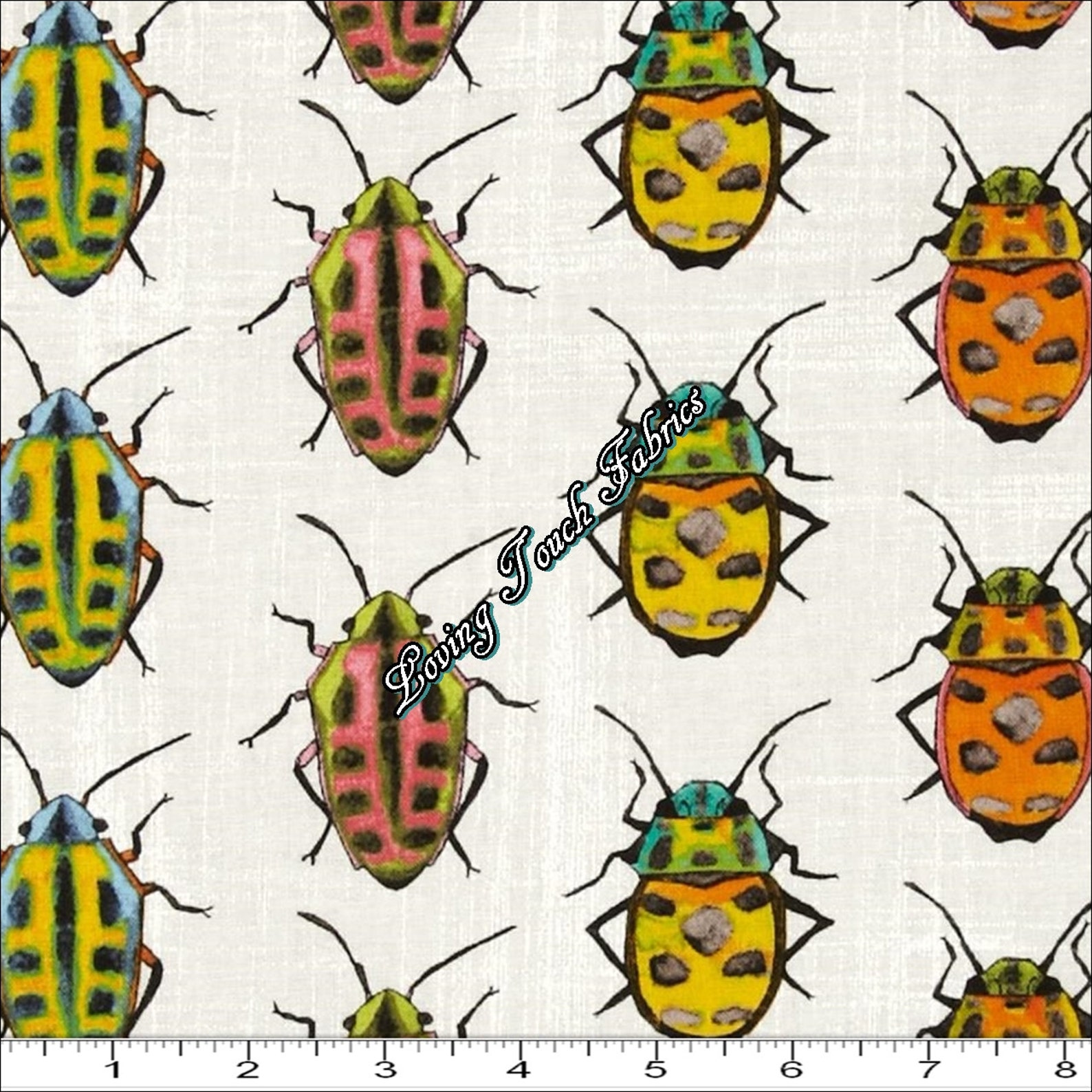 Michael Miller "flutter Bugs" Cj445-white Insect Beetles Fabric Priced ...