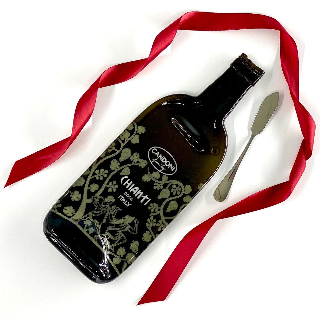 Melted Candoni Chianti Red Wine Bottle Charcuterie Plate, Glass Butter ...