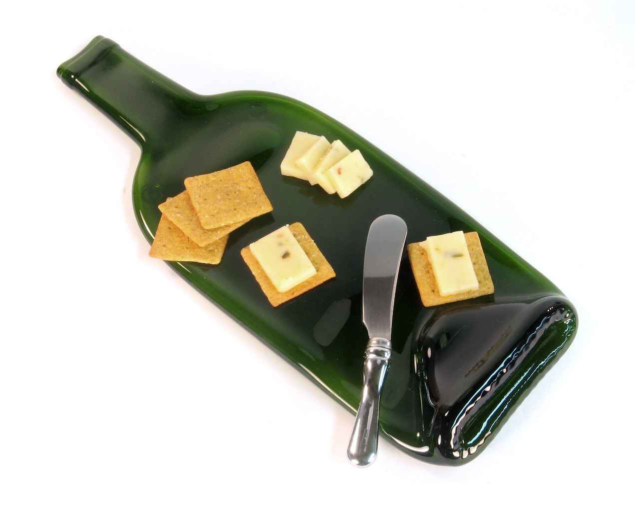 Glass Cheese Board With Spreader Melted Wine Bottle Tray | Etsy