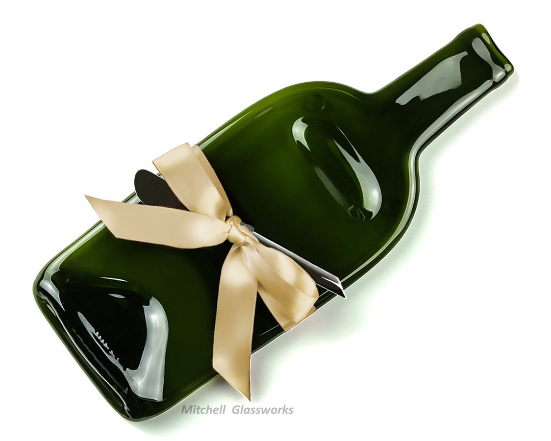 Glass Cheese Board With Spreader, Melted Wine Bottle Tray Perfect ...