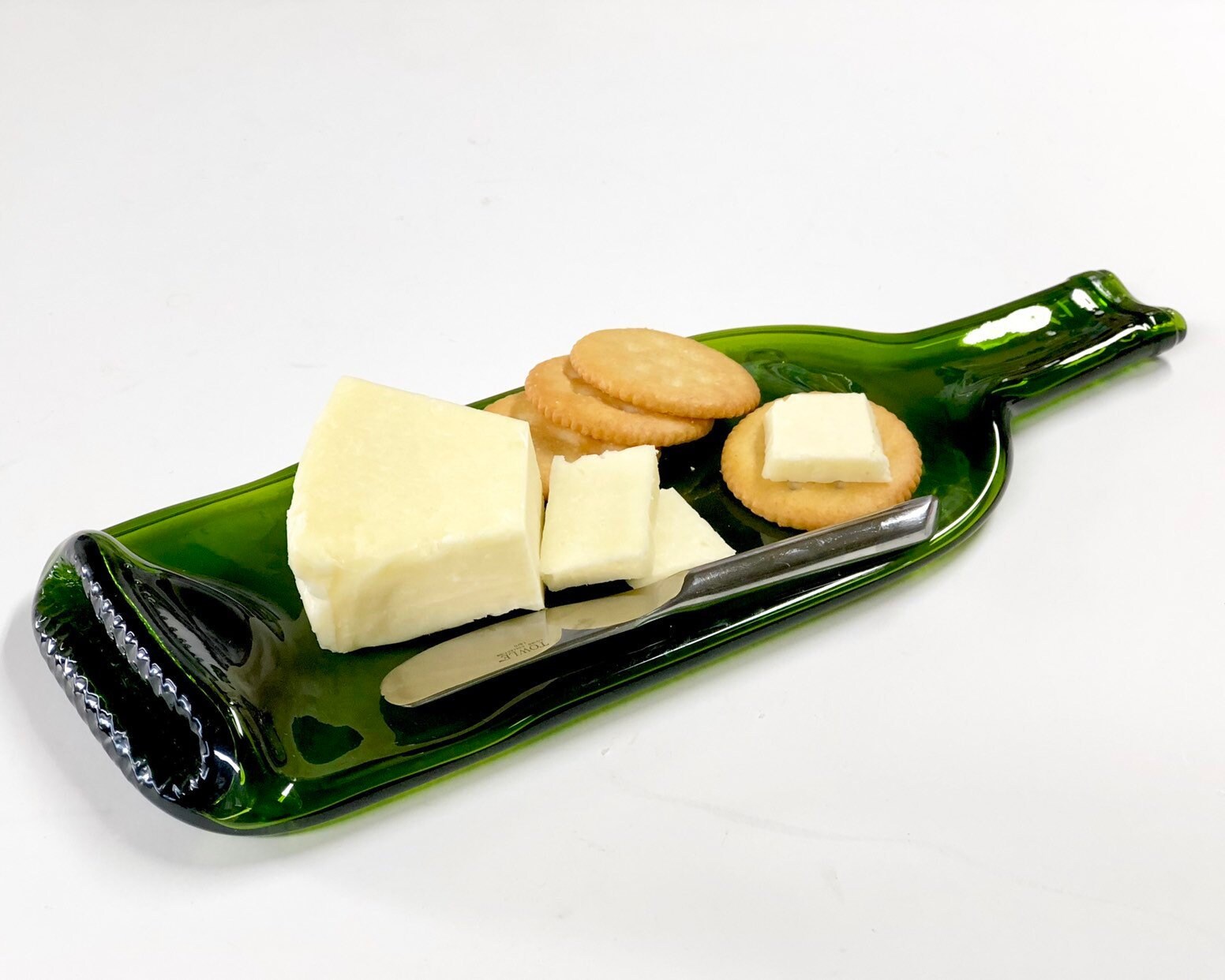 Glass Cheese Board With Spreader Melted Wine Bottle Tray | Etsy