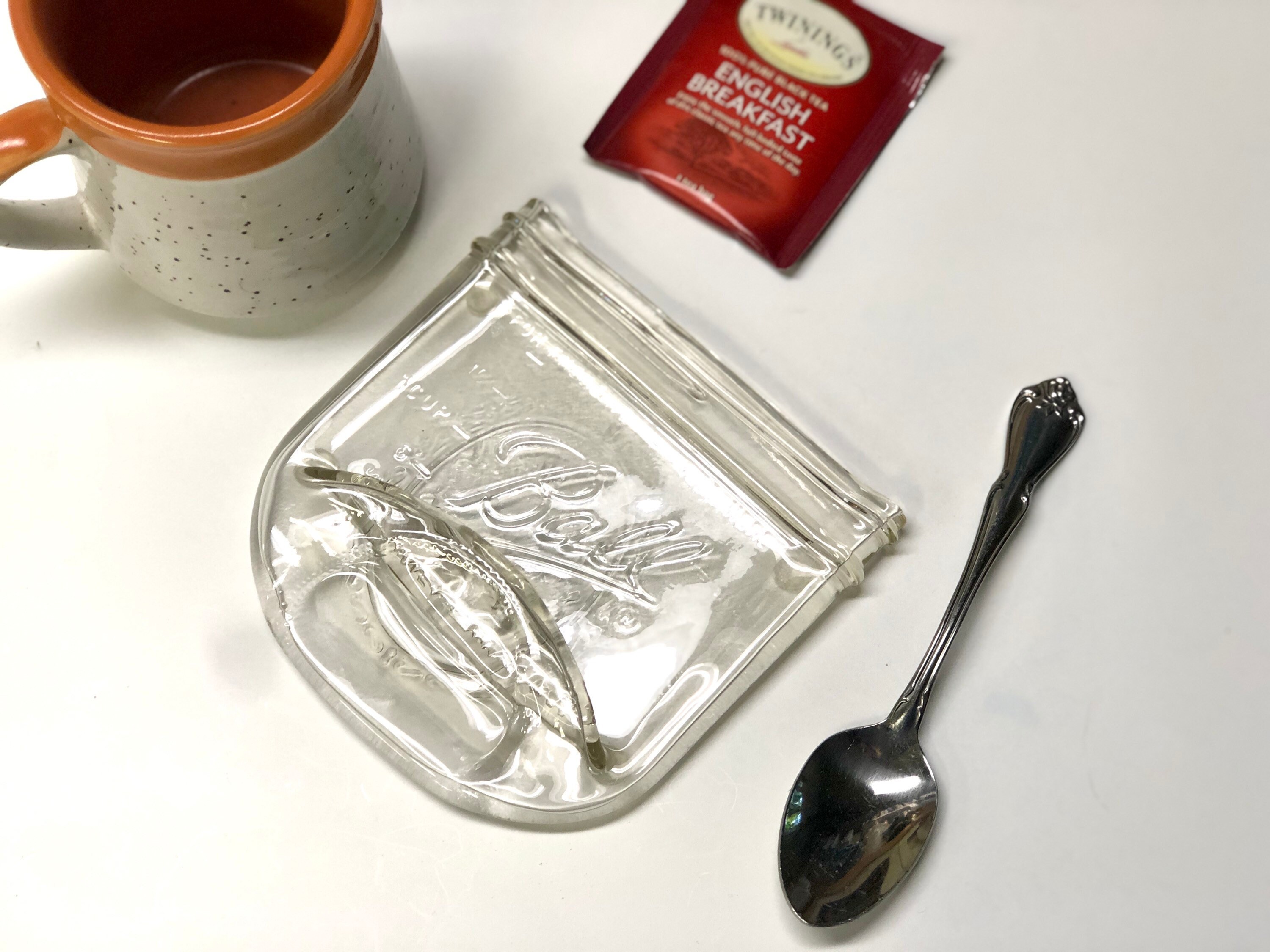 Melted Clear Glass Mason Jar Spoon Rest, Flattened Ball Jar, Stove Top ...