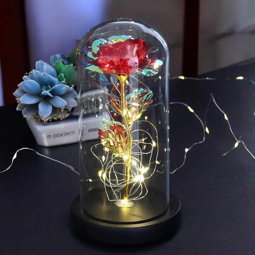 LED Lighted Lamp Glass Handmade Dome Galaxy Rose With Lamp , Rose Lamp ...