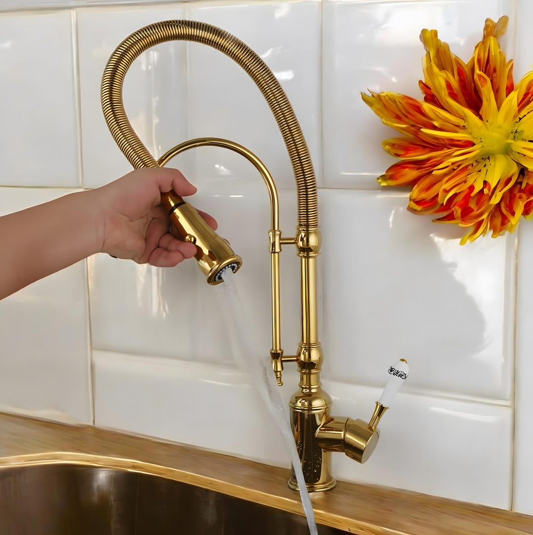 Gold Finish Brass Pull-down Kitchen Tap, Kitchen Renovation - Etsy