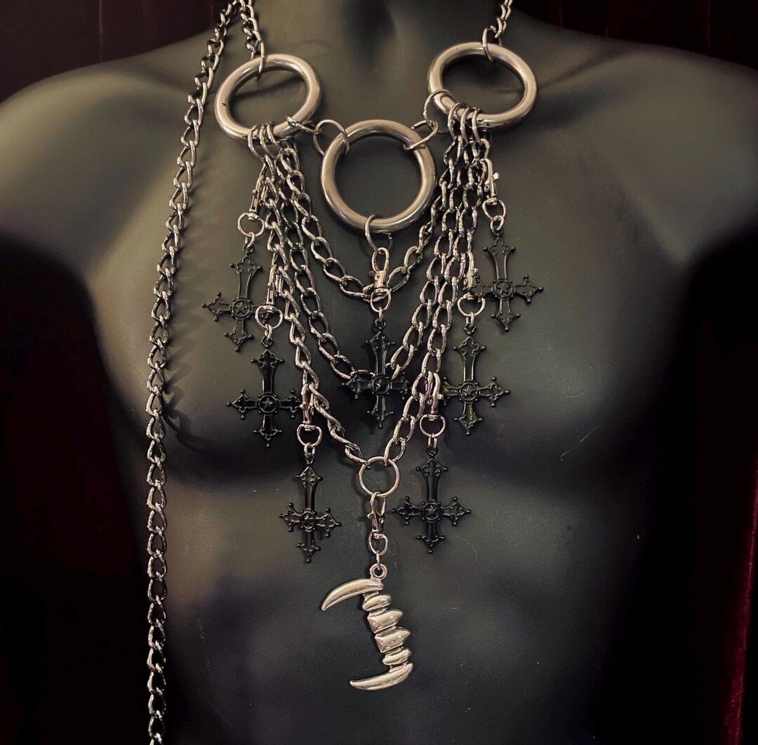 The Black Inverted Cross With Fang Pendant Metal Hand Made Chain ...