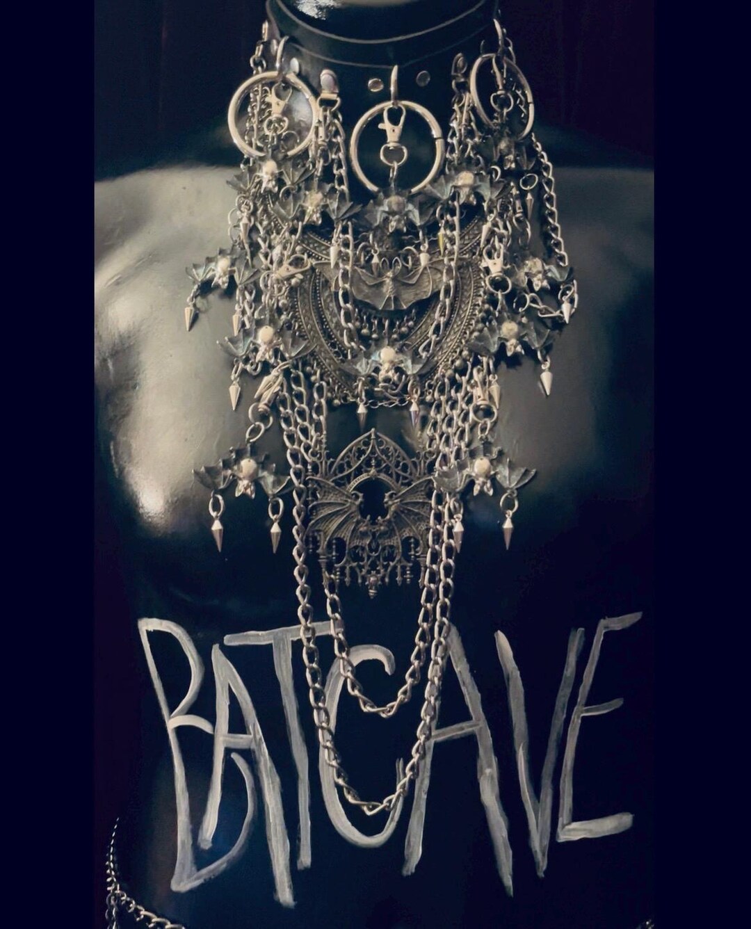 The Batcave Bib With Choker, Collar & Bat and Spike Earrings (marilyn Medusa Meets Mother of ...