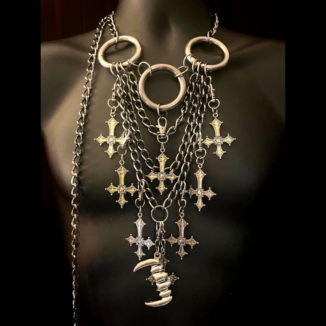The Silver Inverted Cross With Fang Pendant Metal Hand Made Chain ...