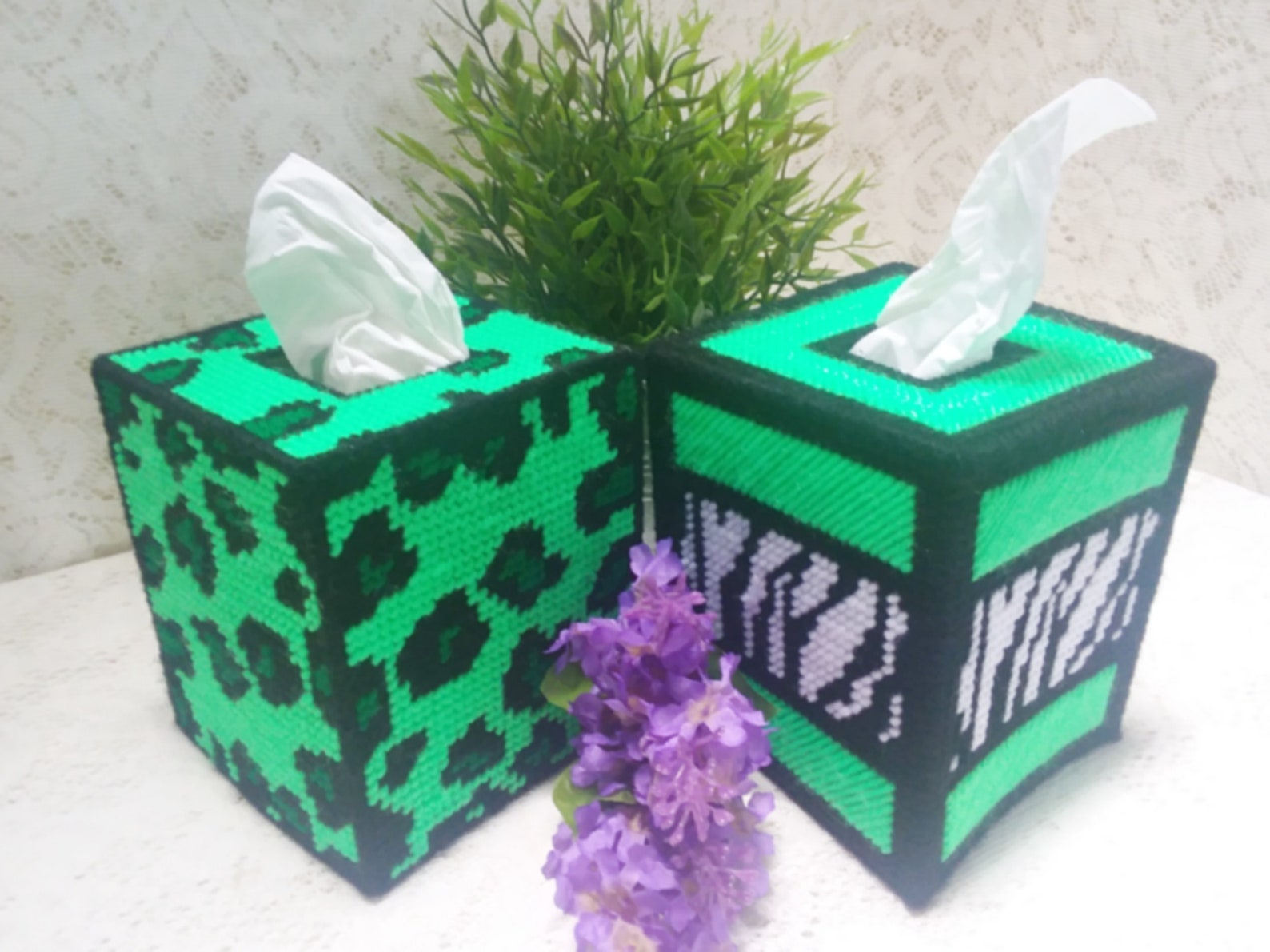 Bright Green and Zebra Striped Tissue Box Cover Funky Boho - Etsy