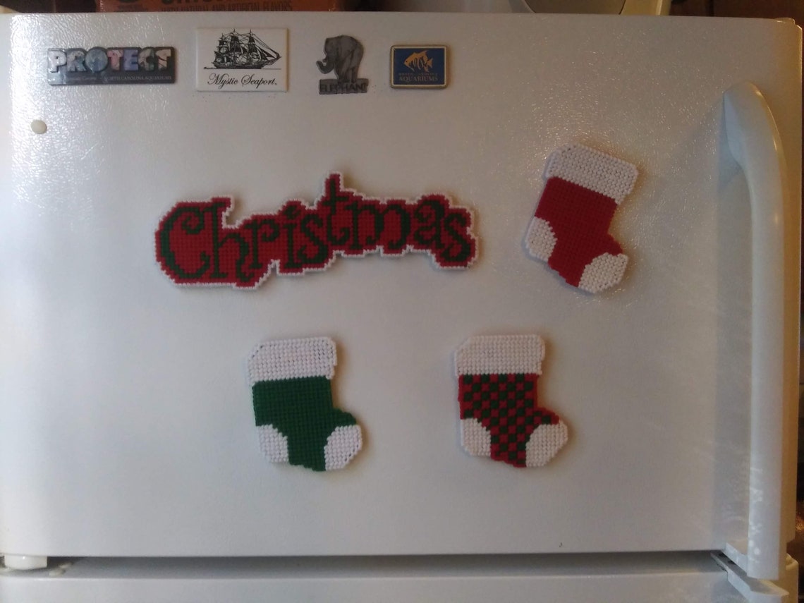 Red Green and White Christmas Holiday Plastic Canvas Refrigerator ...