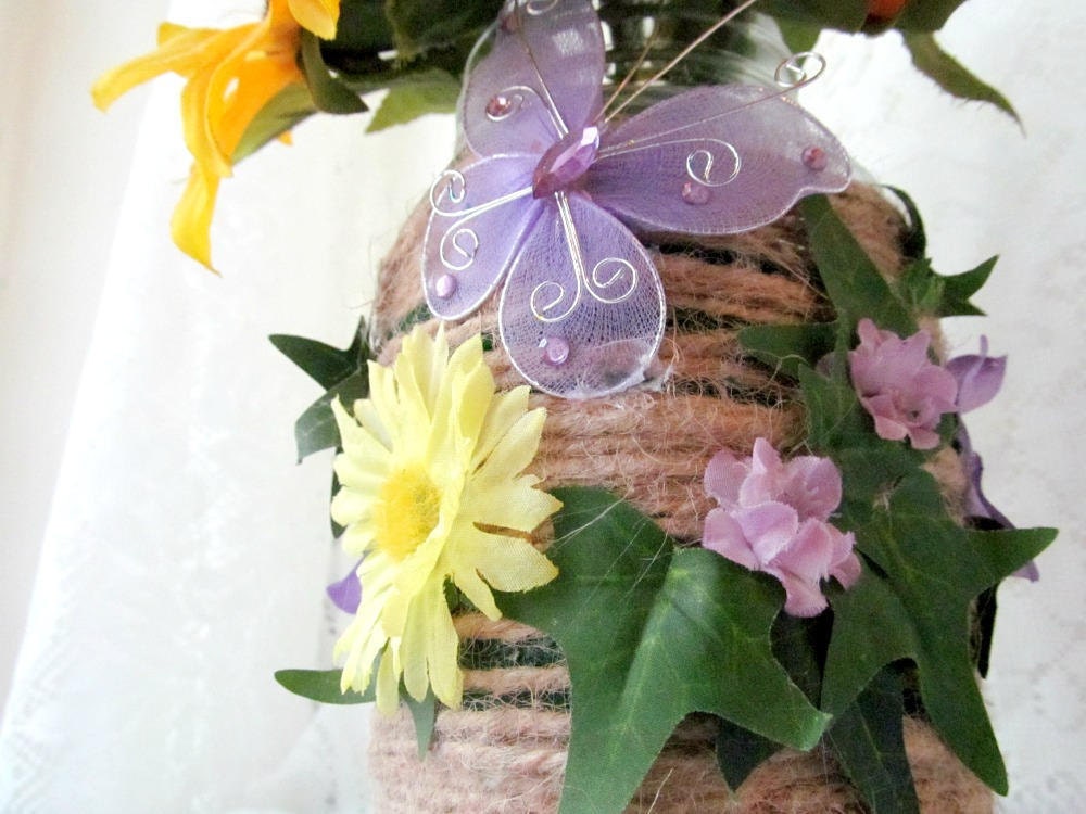 Twine Wrapped Mason Jar Vase Purple Boho Decorative Upcycled - Etsy