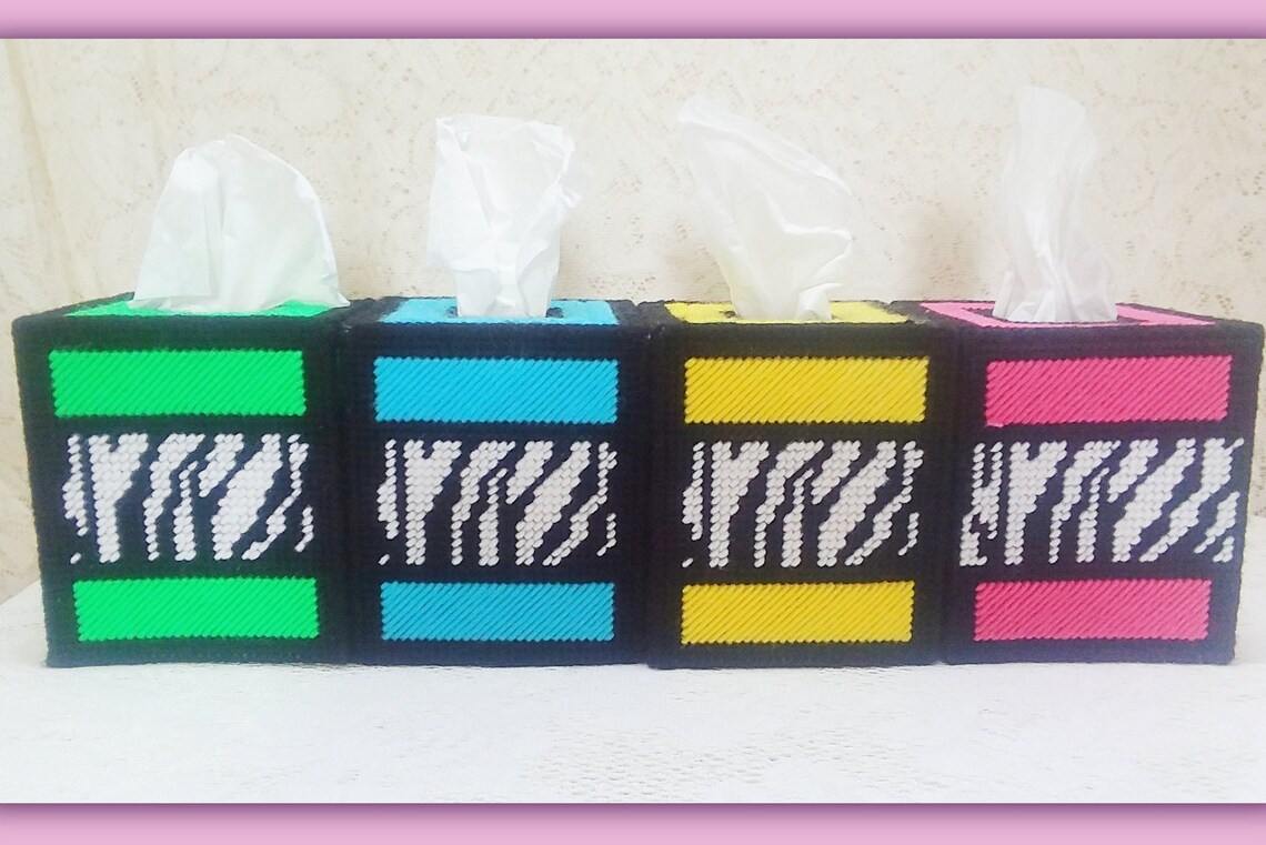 Yellow Zebra Striped Plastic Canvas Tissue Box Cover Boho - Etsy
