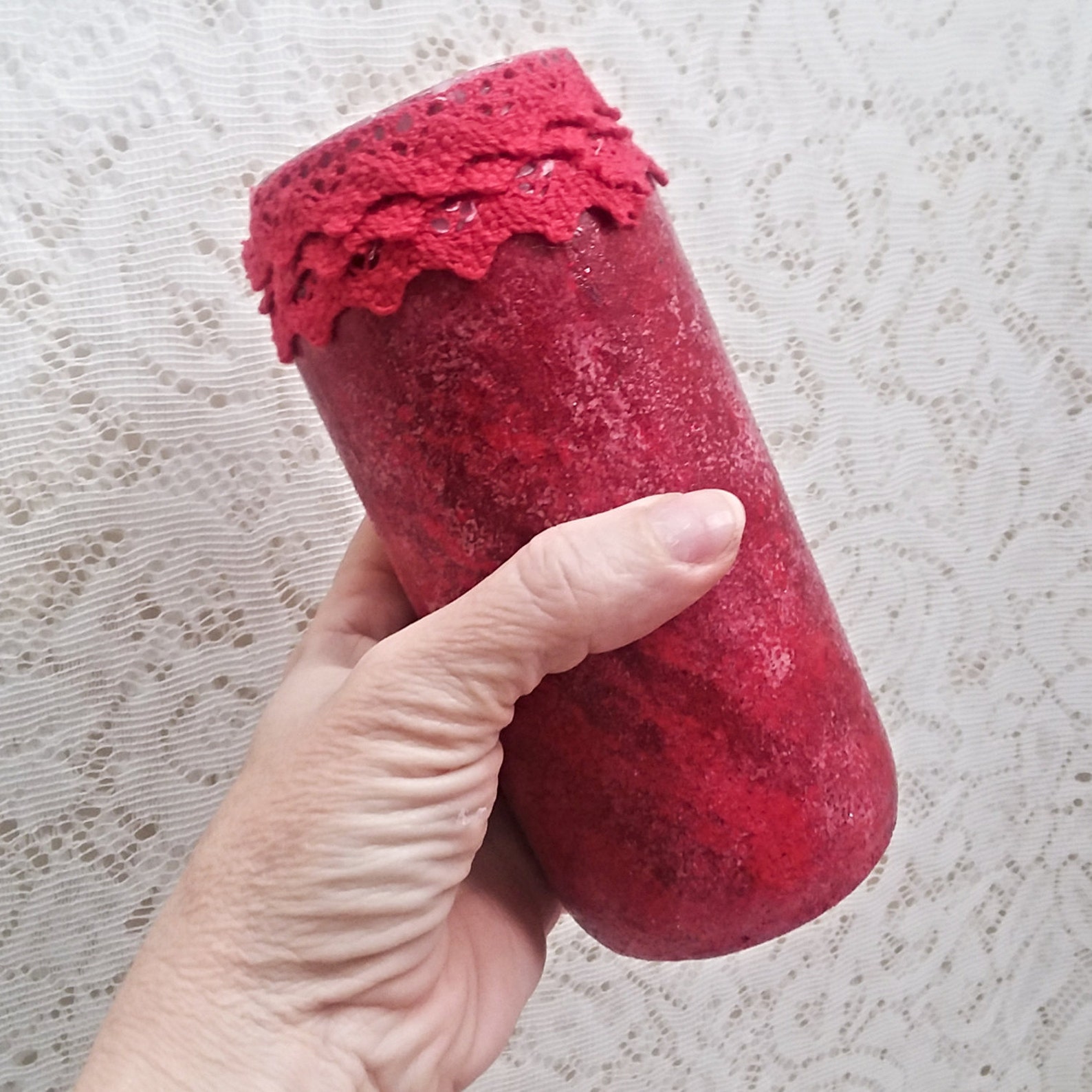 Red Painted Bottle and Jar Set, Upcycled Painted Bottle Art, Red Boho ...