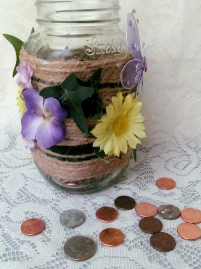 Twine Wrapped Mason Jar Vase Purple Boho Decorative Upcycled - Etsy
