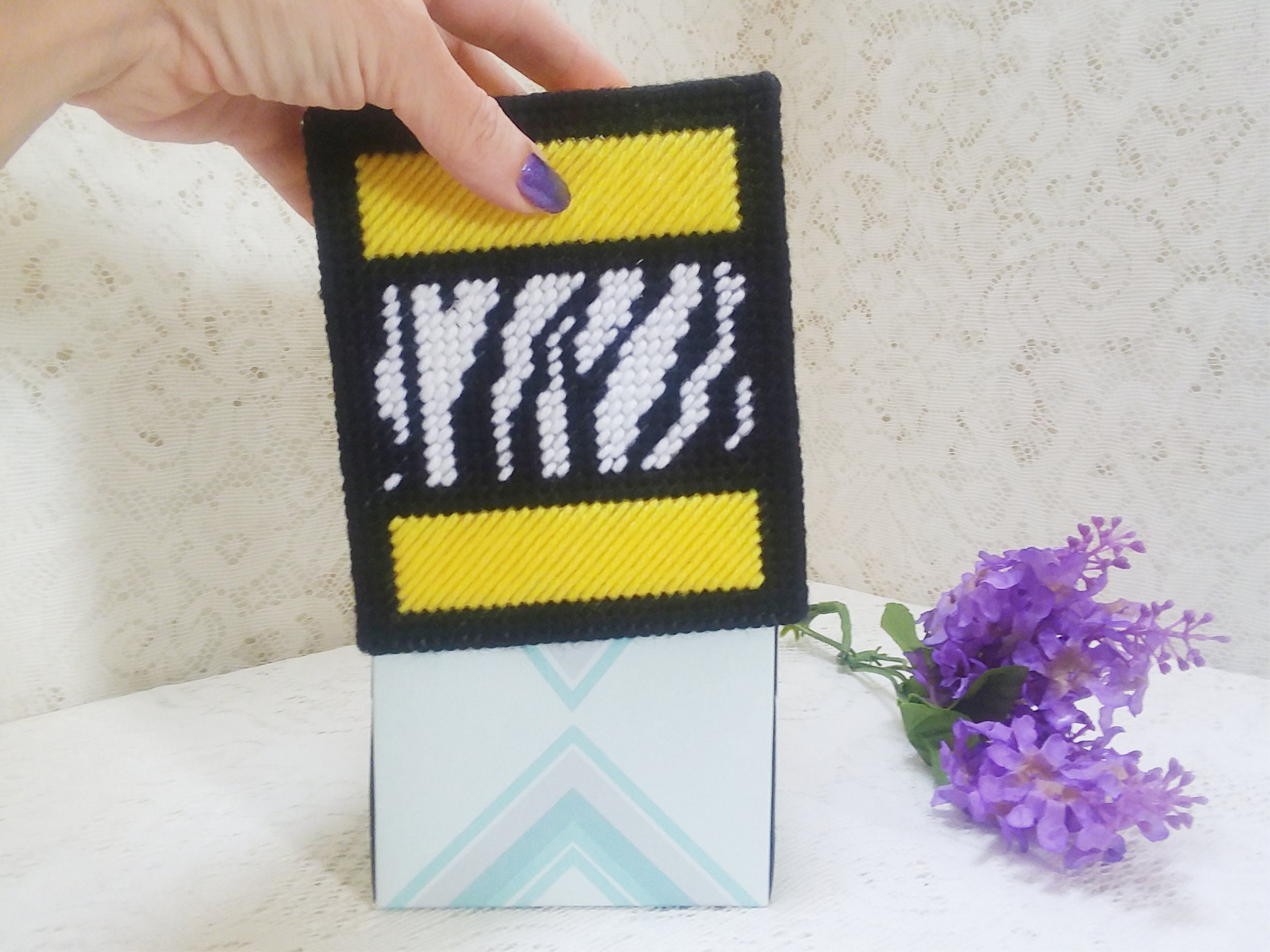 Yellow Zebra Striped Plastic Canvas Tissue Box Cover Boho - Etsy
