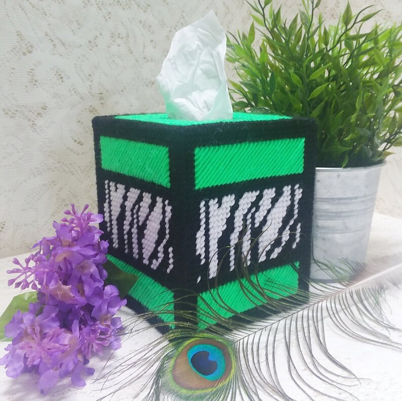 Bright Green and Zebra Striped Tissue Box Cover Funky Boho - Etsy