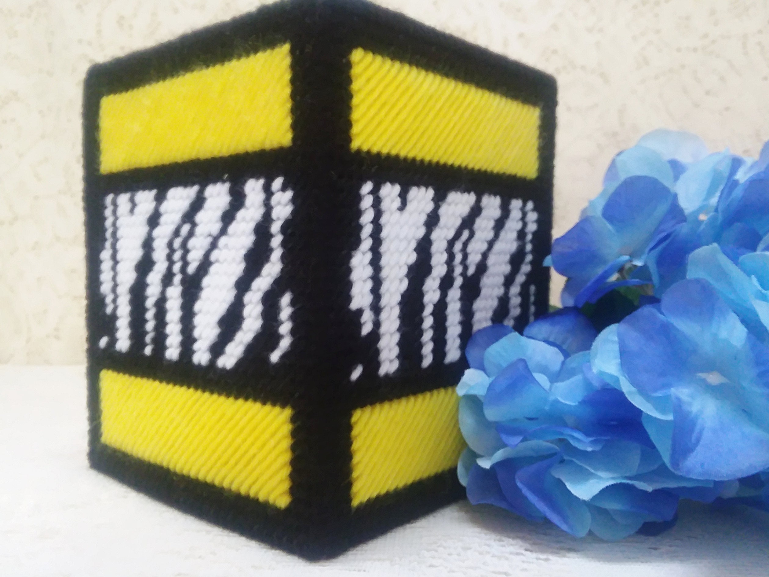 Yellow Zebra Striped Plastic Canvas Tissue Box Cover Boho - Etsy