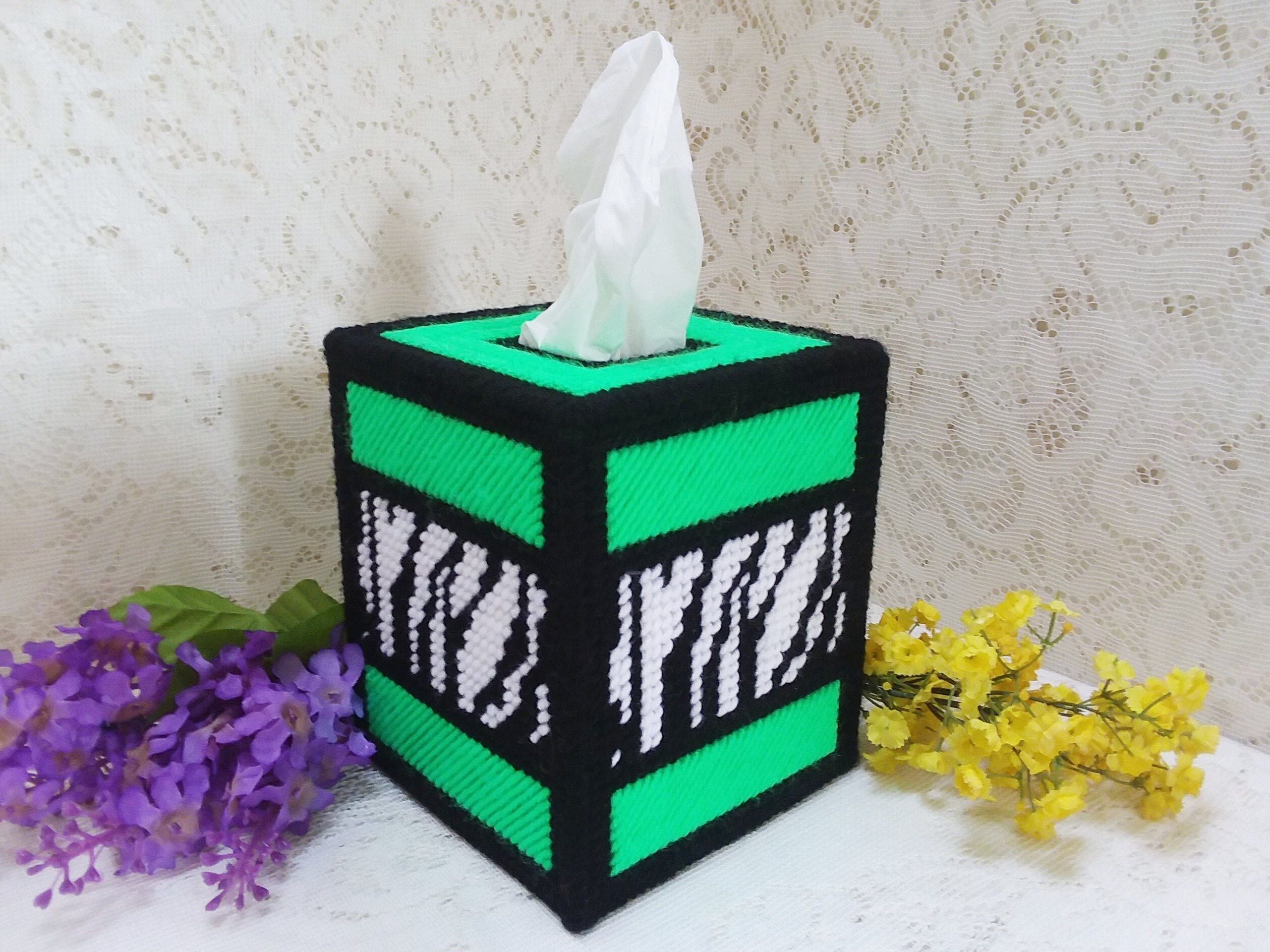 Bright Green and Zebra Striped Tissue Box Cover Funky Boho - Etsy