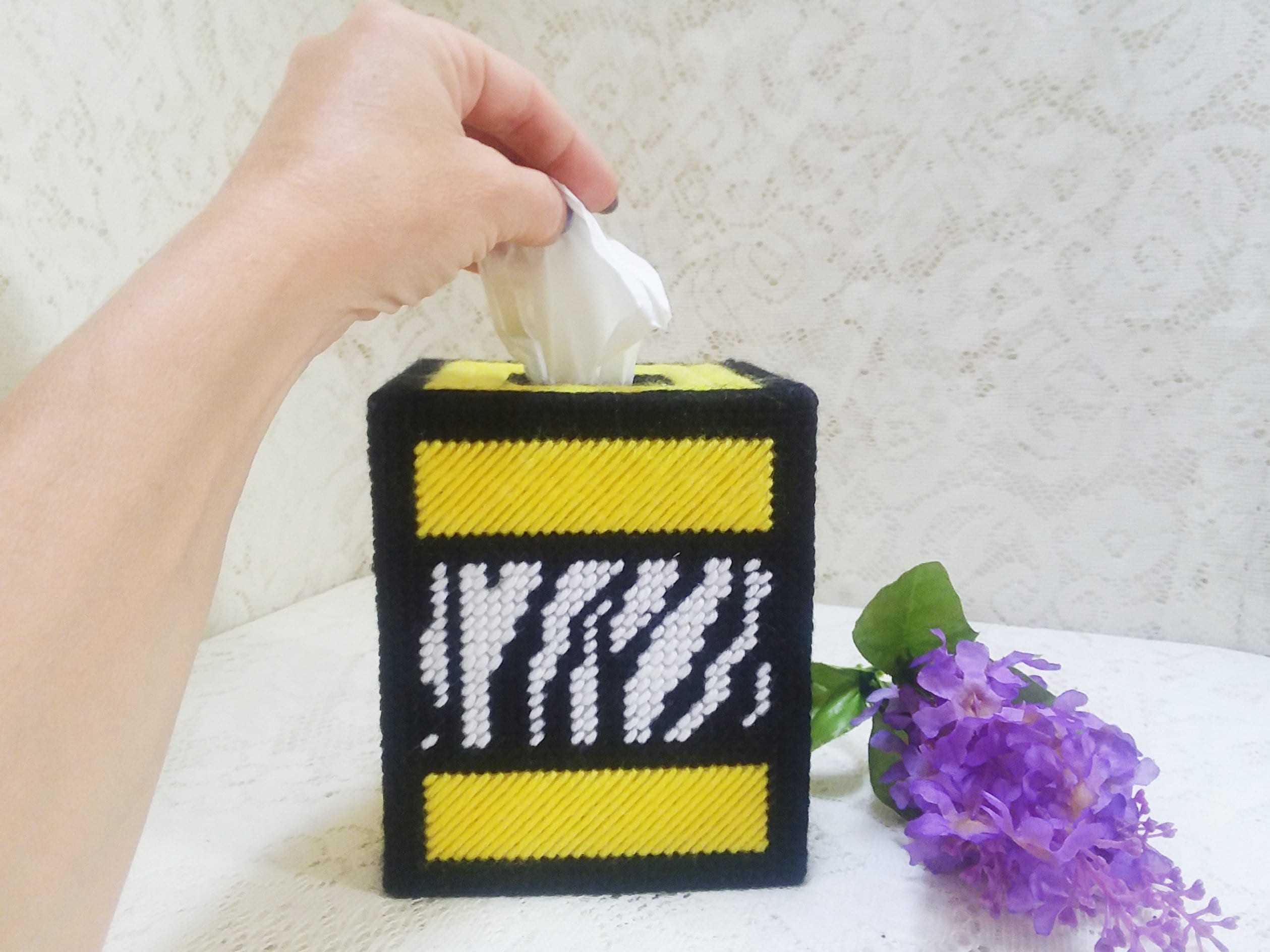 Yellow Zebra Striped Plastic Canvas Tissue Box Cover Boho - Etsy