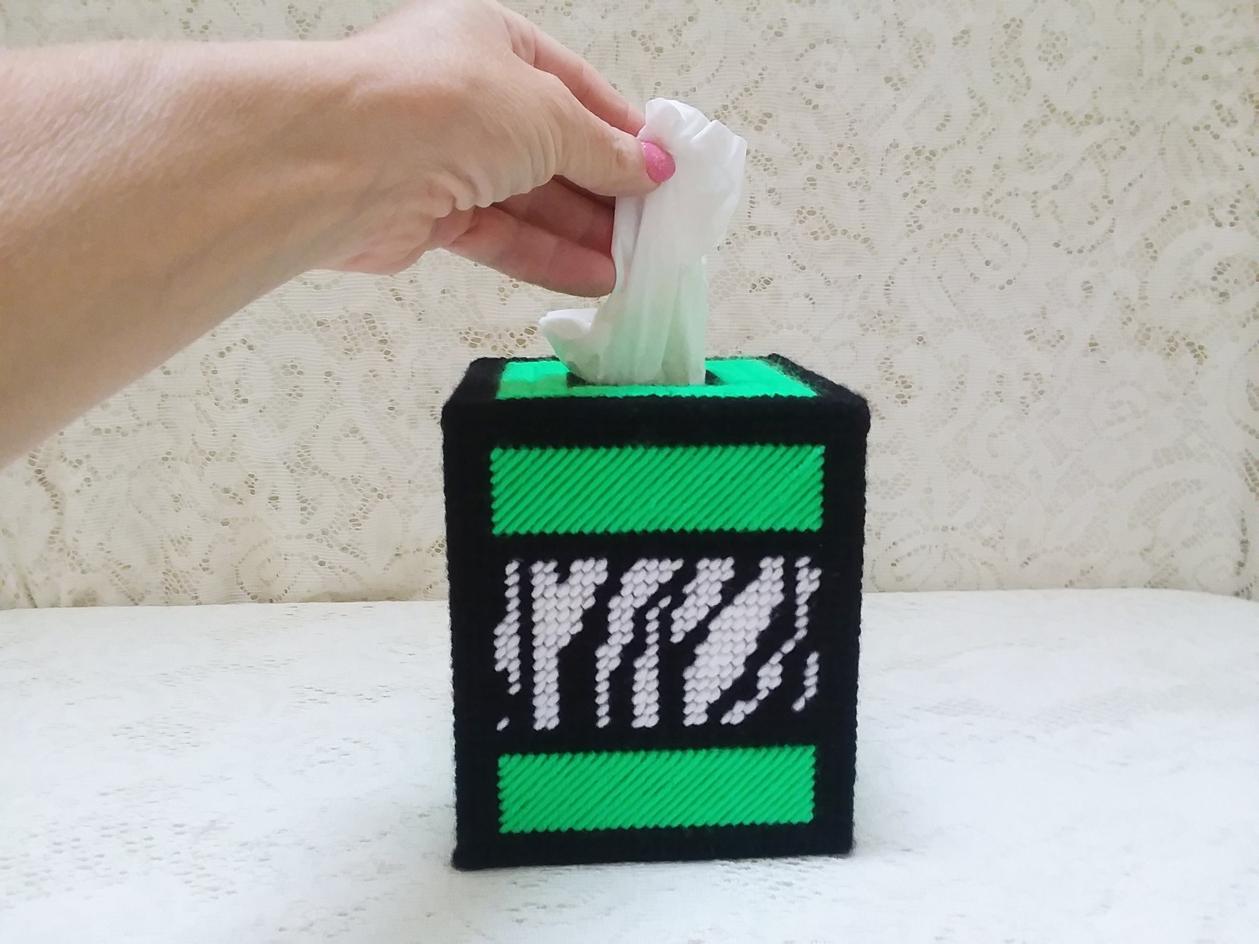 Bright Green and Zebra Striped Tissue Box Cover Funky Boho - Etsy