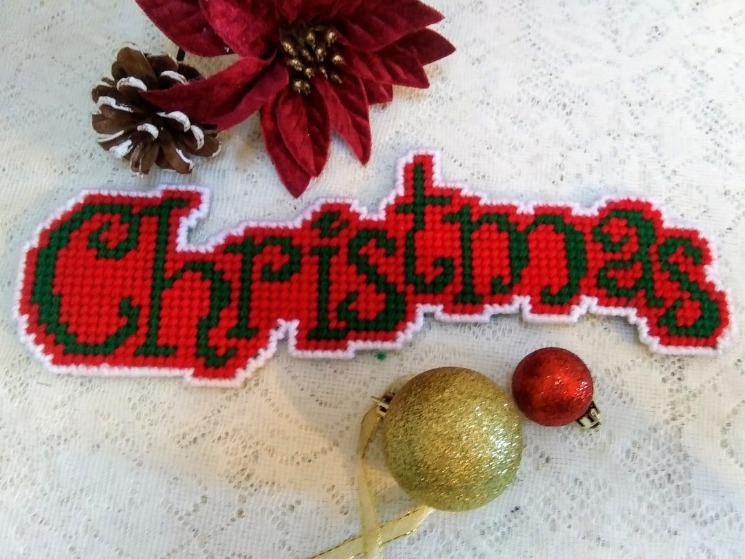 The Word Christmas Plastic Canvas Refrigerator Magnet in Red Green and ...