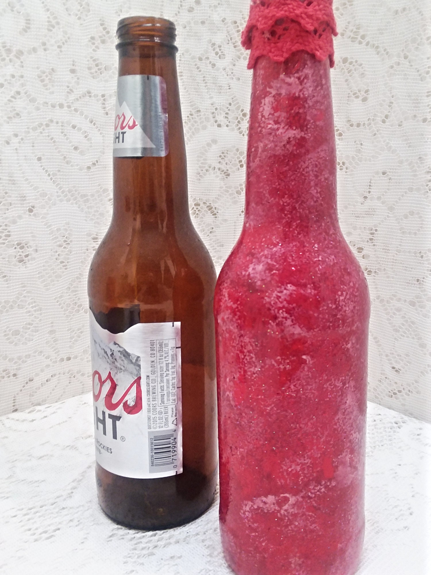 Red Painted Bottle and Jar Set, Upcycled Painted Bottle Art, Red Boho ...