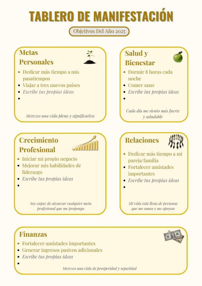 Editable Vision Board | Digital Vision Board in Spanish | Customizable ...