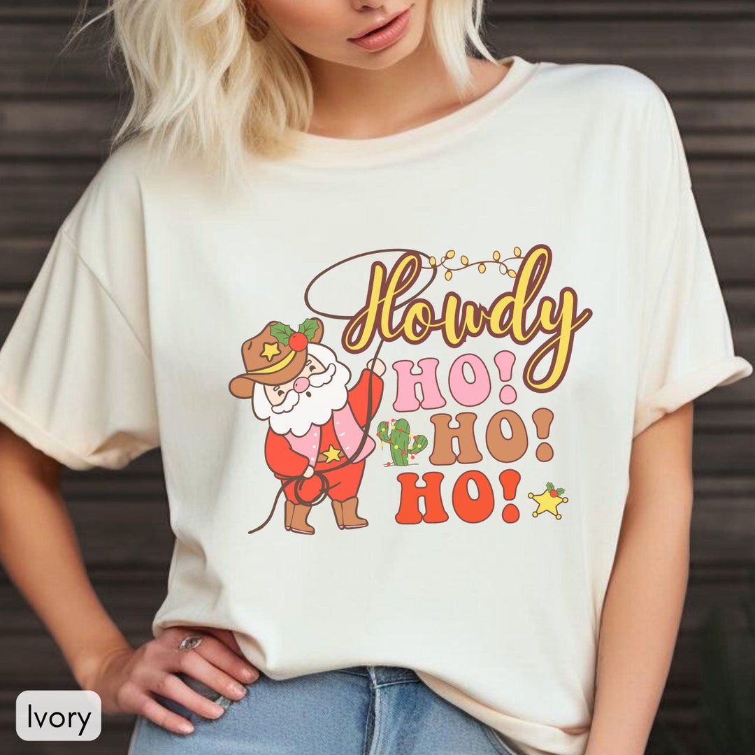 Cowboy Jolly Santa Shirt Funny Cartoon Wildwest Howdy Lasso Santa ...