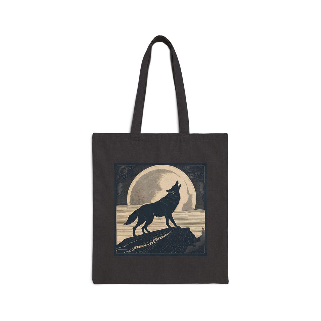 Howling Wolf Tote Bag Black, Wolf Design, Mystic Tote, Reusable Bag ...