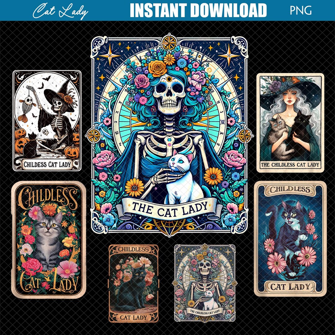Childless Cat Lady Png, Tarot Card, Skeleton, Vote 2024, Kamala Vote ...