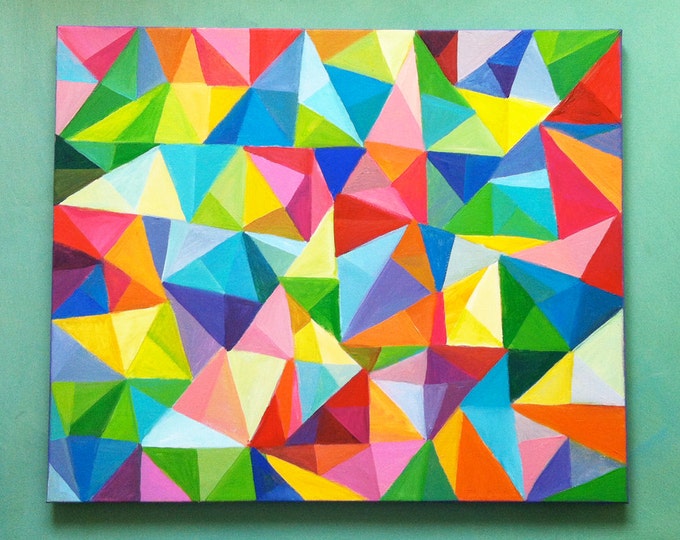 Triangles / Abstract Painting 24x20 -acrylic Painting / Colored ...
