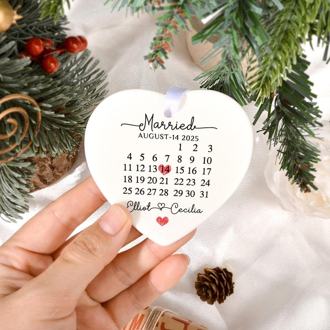 Personalised Married Calendar Date Ceramic Bauble,wedding Day Keepsake ...