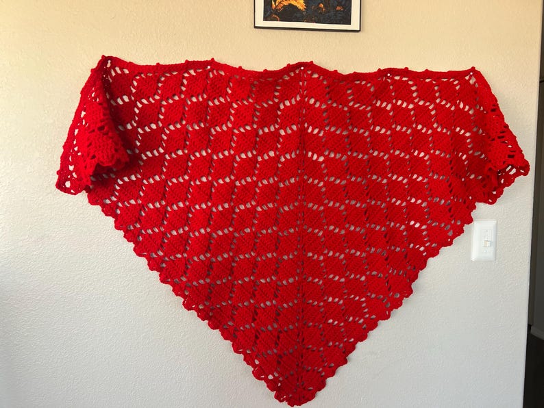 Handmade Cherry Red Lace Shawl, Crochet Triangle Scarf - Etsy