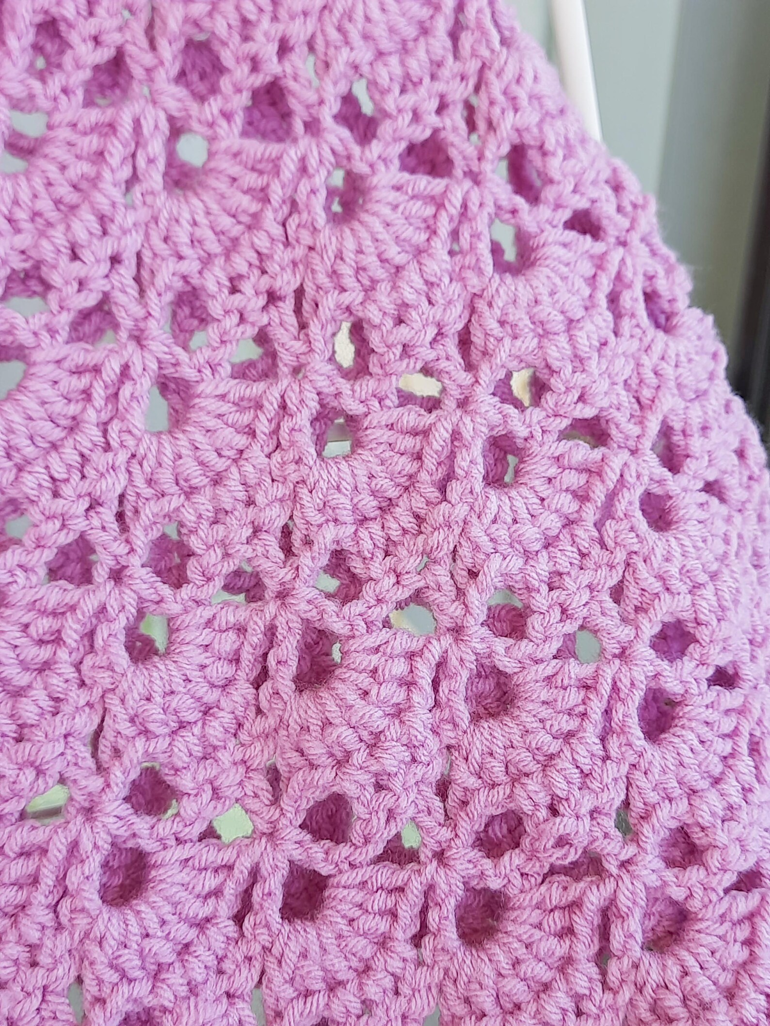 Hand Knit Pink Crochet Shawl: Fringed Acrylic Lace Wrap - Etsy