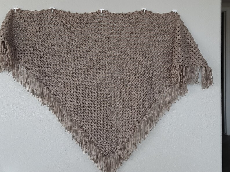 Handmade Beige Shawl, Triangle Shawl, Fringed Shoulder Wrap, Fringe Fall Women Scarf, Crochet ...