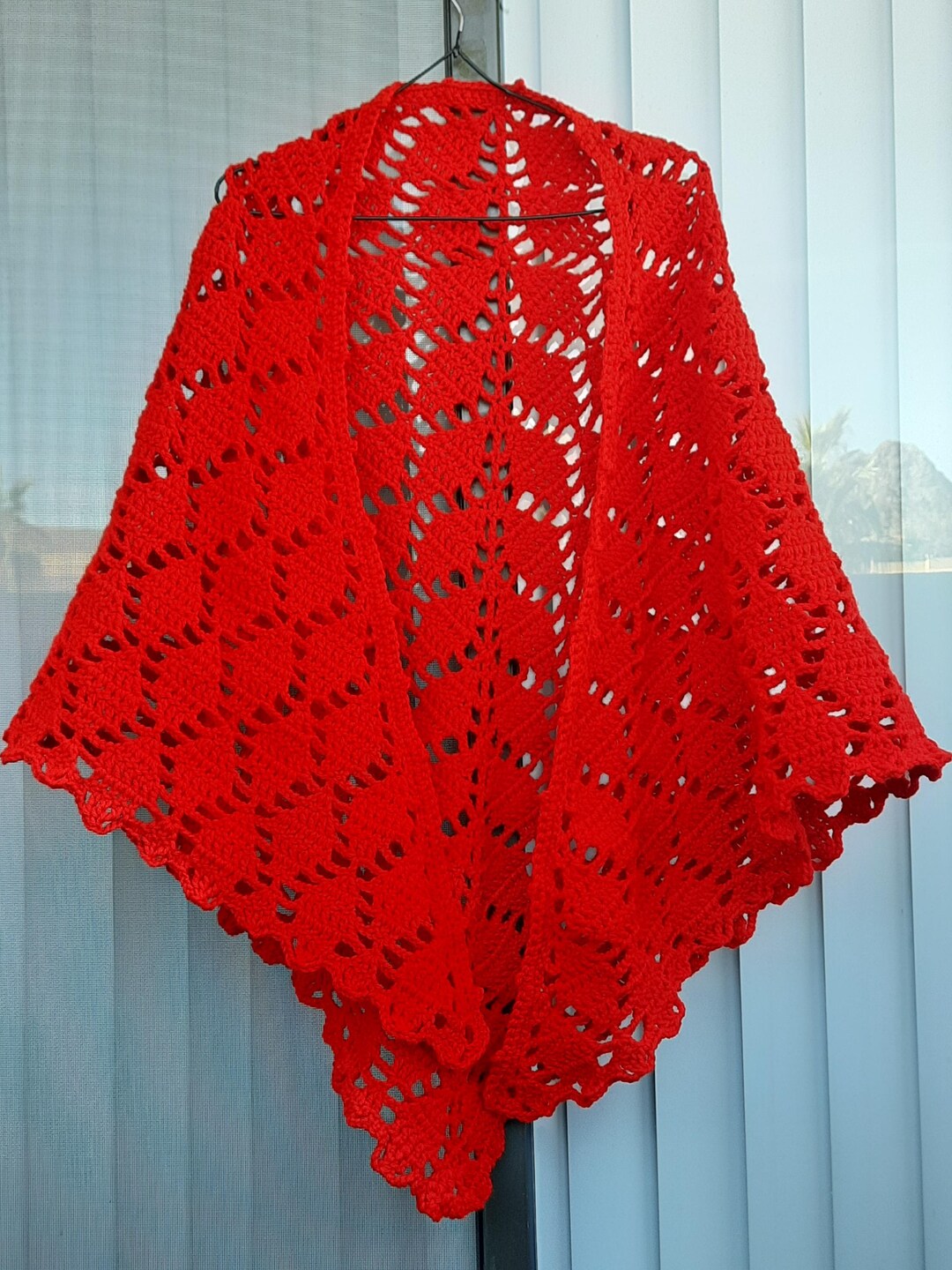Cherry Red Shawl, Triangle Shawl, Hand Knit Shoulder Wrap, Women Scarf ...