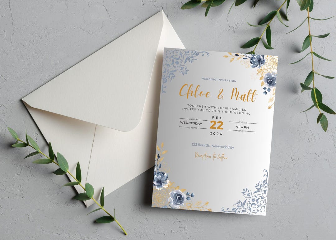 Elegant Grey Wedding Invitation Card - Editable Canva Template With ...