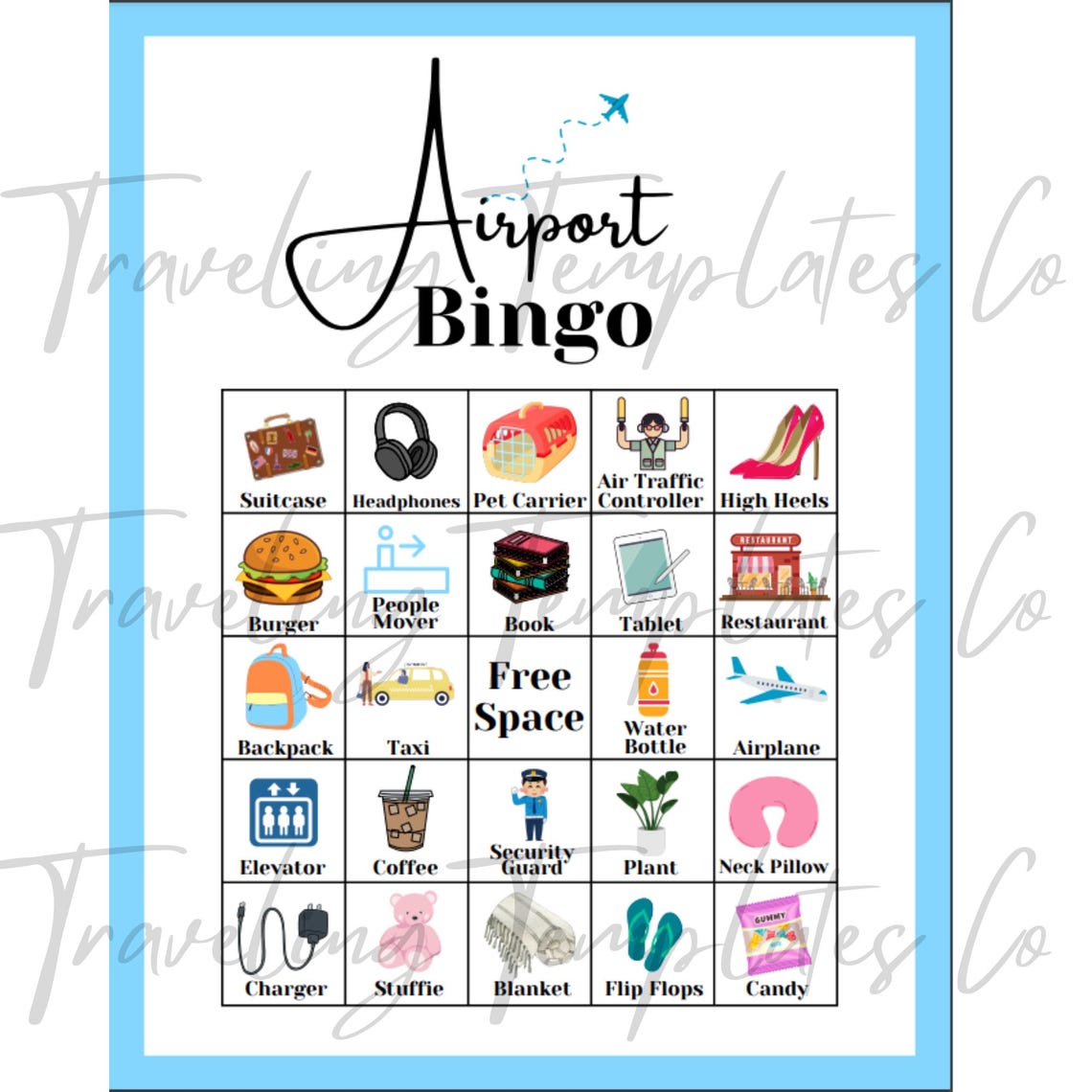Airport Bingo Digital Printable for Kids, Digital Download, Bingo ...
