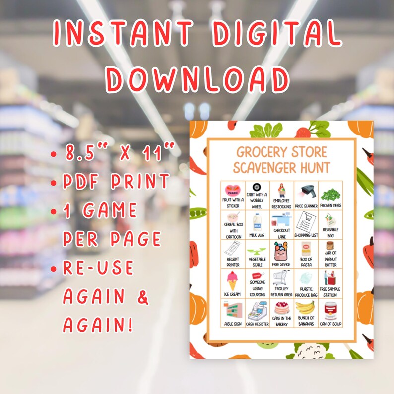 Grocery Store Scavenger Hunt for Kids & Adults, Outdoor Nature ...