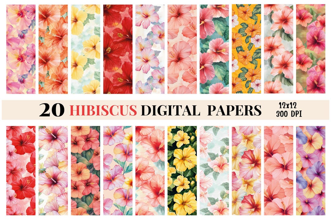 20 Stunning Hibiscus Flower Digital Papers Colorful Tropical Designs ...