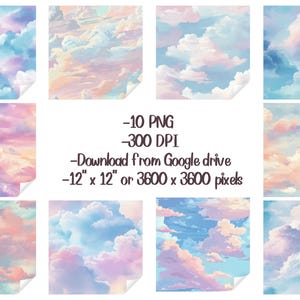 10 High-resolution Pastel Sky Digital Papers Dreamy Cloud Backgrounds ...