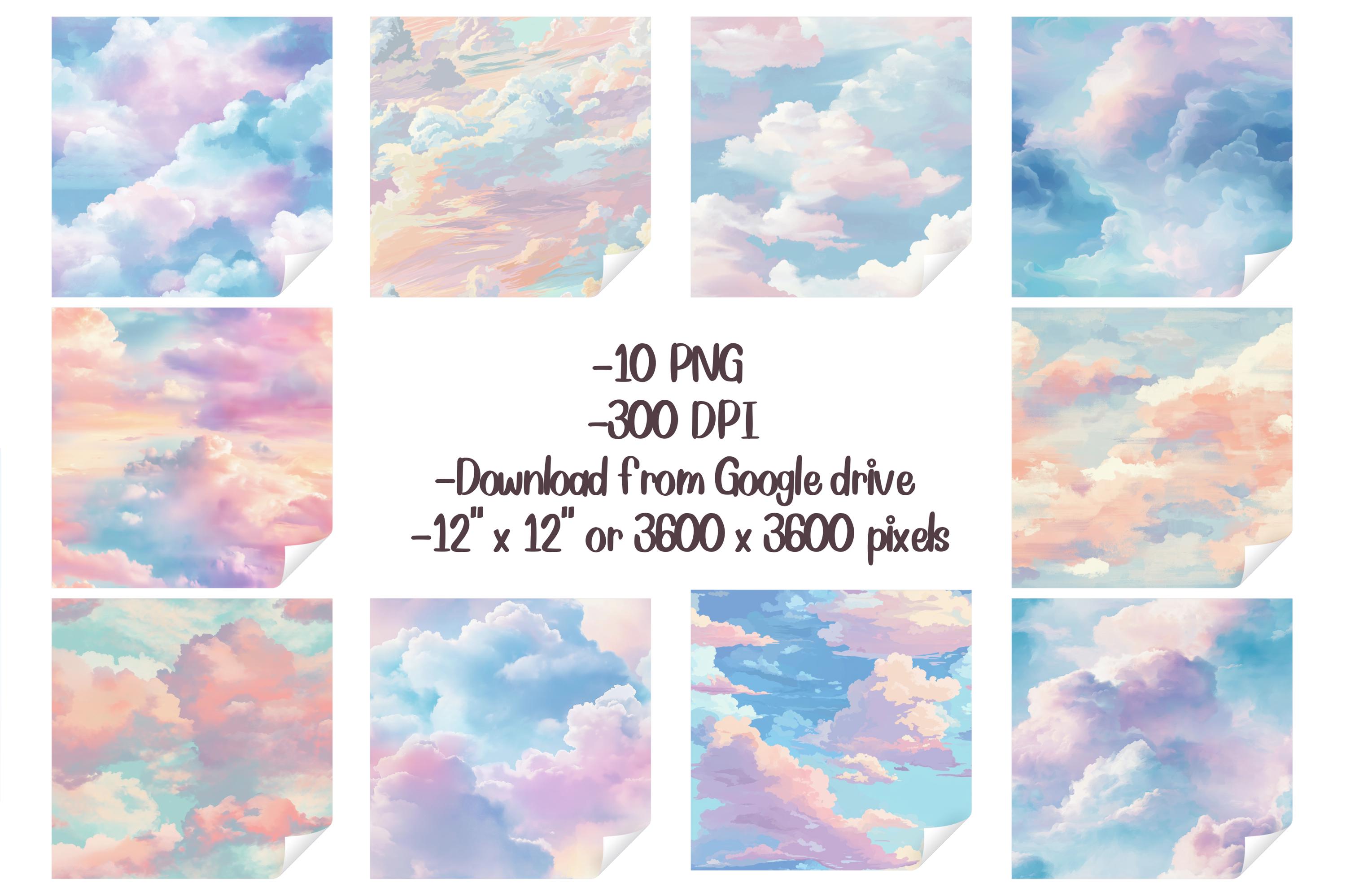 10 High-resolution Pastel Sky Digital Papers Dreamy Cloud Backgrounds ...