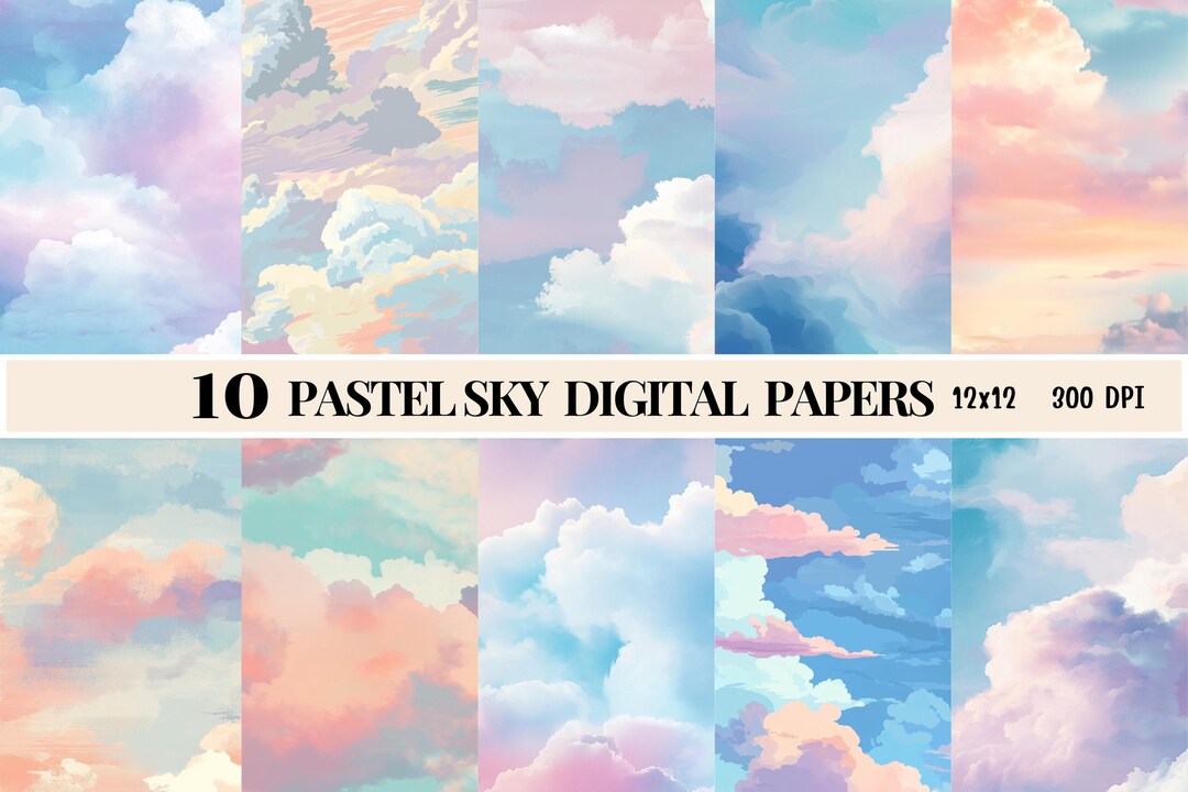 10 High-resolution Pastel Sky Digital Papers Dreamy Cloud Backgrounds ...
