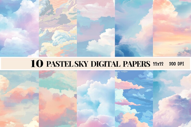 10 High-resolution Pastel Sky Digital Papers Dreamy Cloud Backgrounds ...