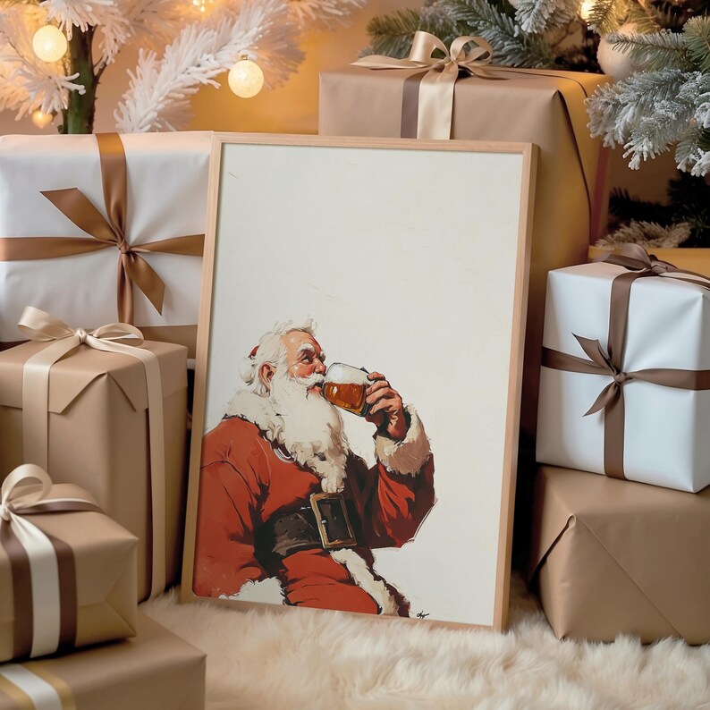 Vintage Santa Wall Art Merry Christmas Beer Poster Fun Man Cave Decor ...