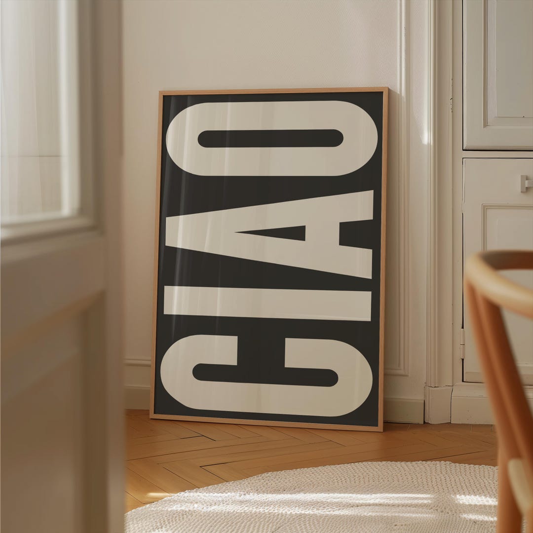 Ciao Poster Retro Style Black and Beige Italian Word Art Poster ...