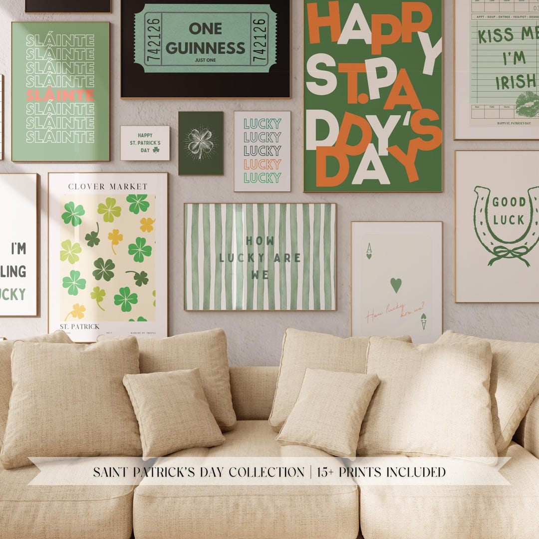 St. Patricks Day Gallery Wall Art Set Minimalist Lucky Prints Cute ...
